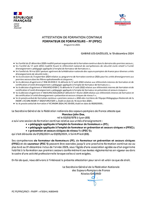 Générateur de certificats de compétence - FNSPF